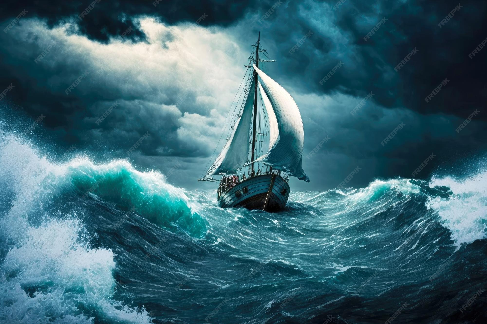 Premium Photo | Storm at sea and boat with sail sailing Premium Photo | Storm at sea and boat with sail sailing