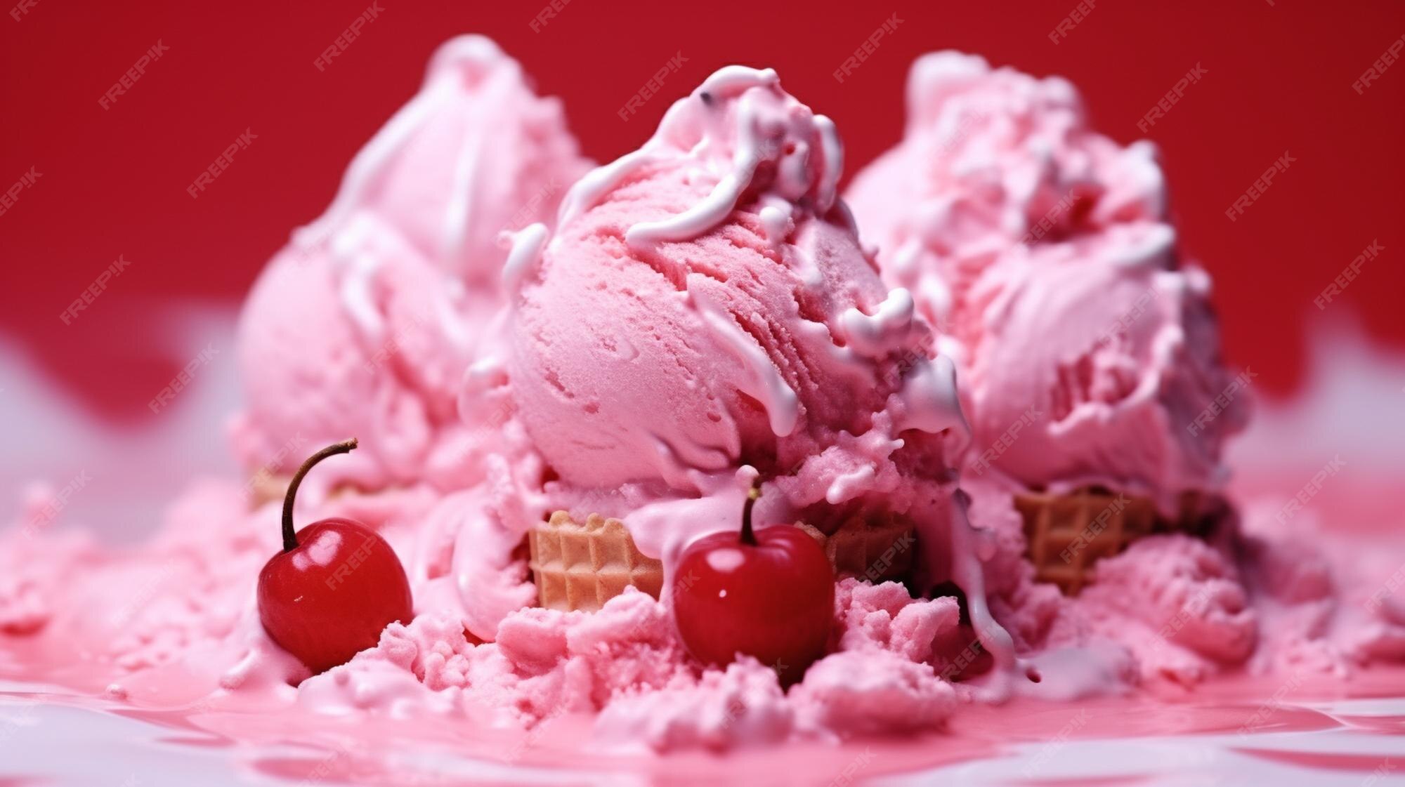 Premium Photo Strawberry Ice Cream Melting On Pink Background