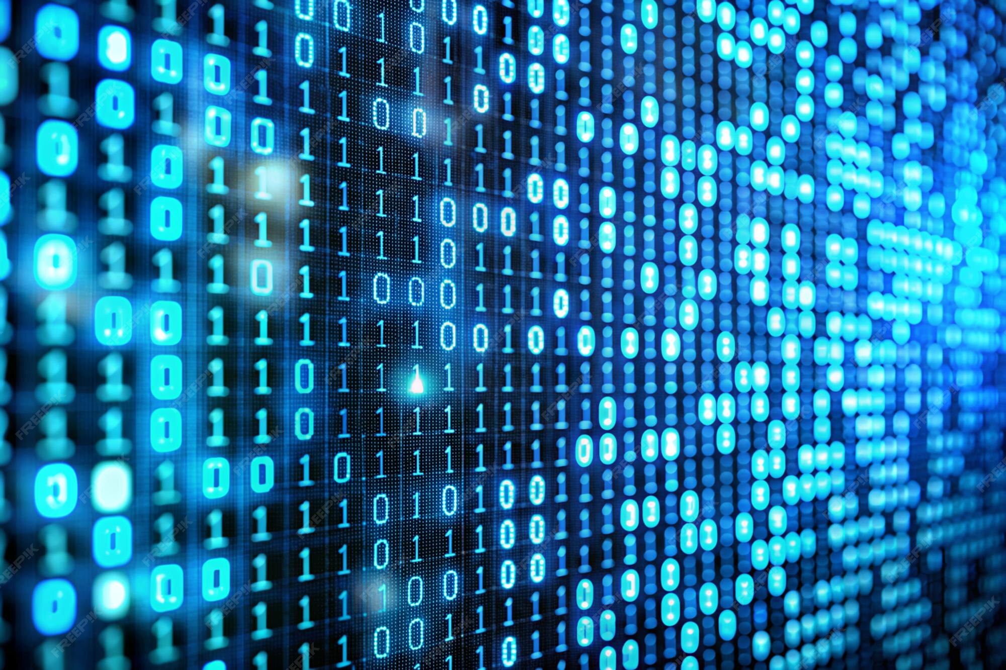 A Stream Of Binary Matrix Code On The Screen Numbers Of The Computer