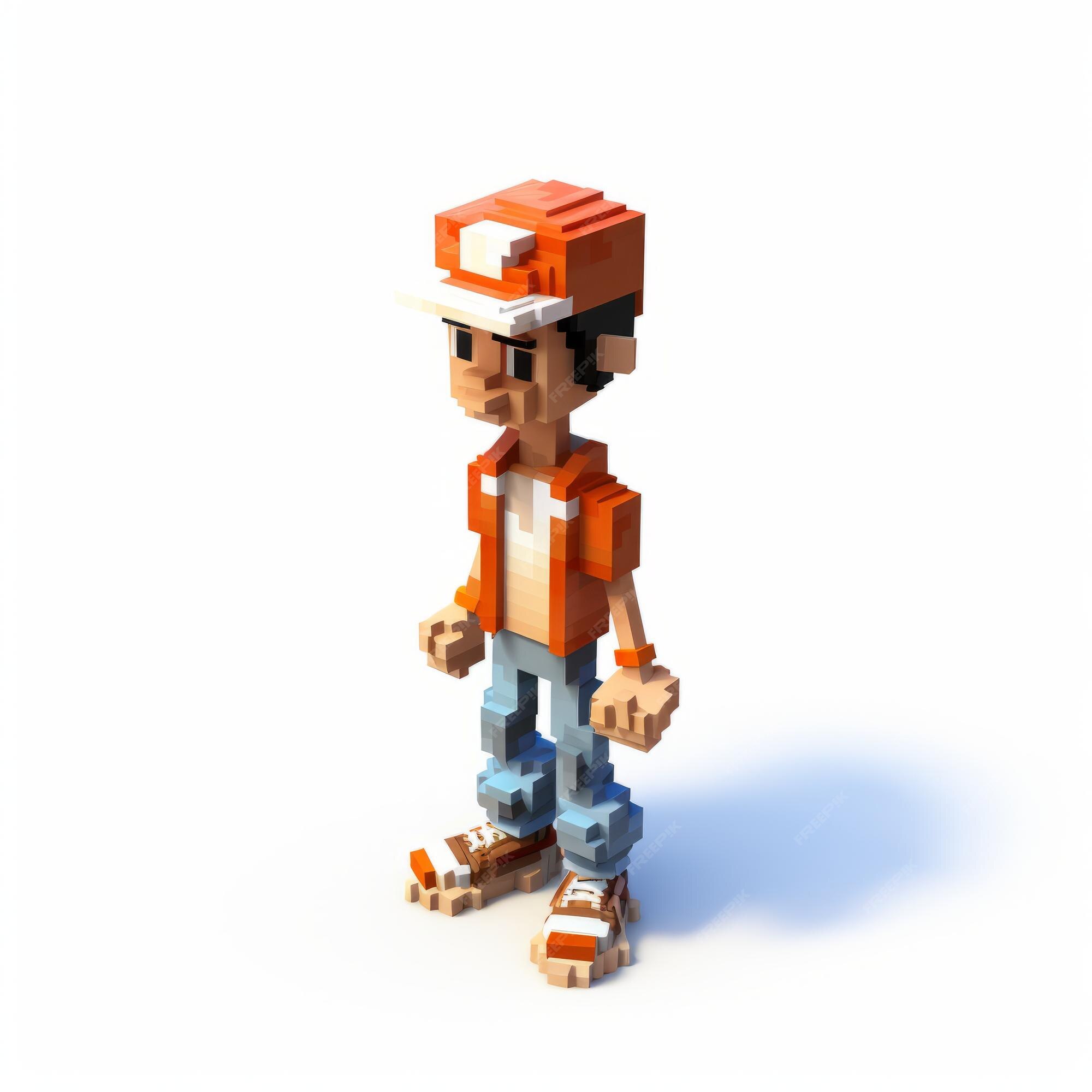 Streetwise Style Voxel Art Cartoon Character Lucas With Hat Premium