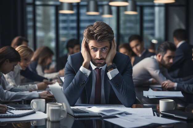 Premium AI Image | Stressed Businessman Struggling at Work Generative AI Premium AI Image | Stressed Businessman Struggling at Work Generative AI