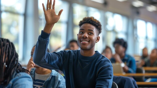 Student Raising Hand in Classroom | Premium AI-generated image Student Raising Hand in Classroom | Premium AI-generated image
