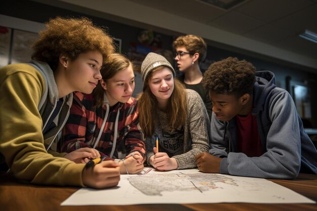 Premium AI Image | Students looking at a map of the campus. Premium AI Image | Students looking at a map of the campus.