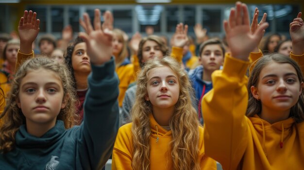 Students raising their hands in class | Premium AI-generated image Students raising their hands in class | Premium AI-generated image