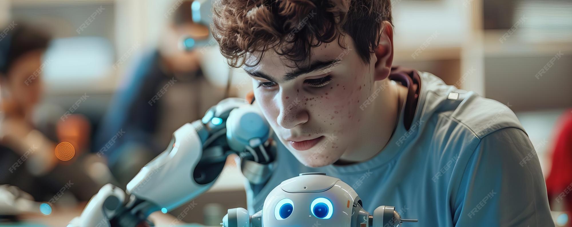 Premium Photo | Students in a robotics workshop programming AI robots ...