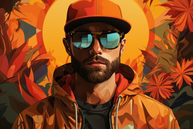 Premium Ai Image Stylish Handsome Man In Sunglasses And Cap Colorful