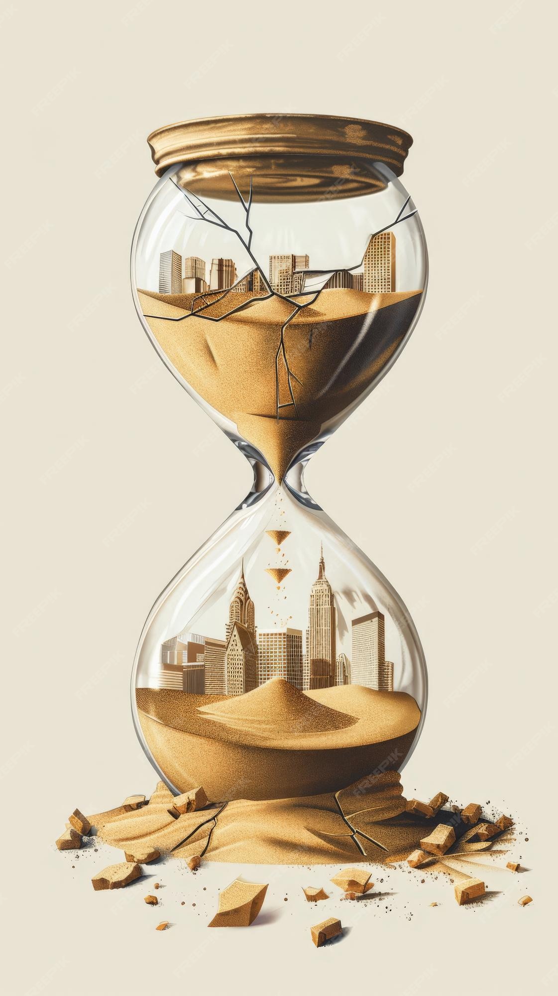 Premium Photo Stylized Hourglass With Crumbling Cityscape Metaphor For Time Running Out Due To