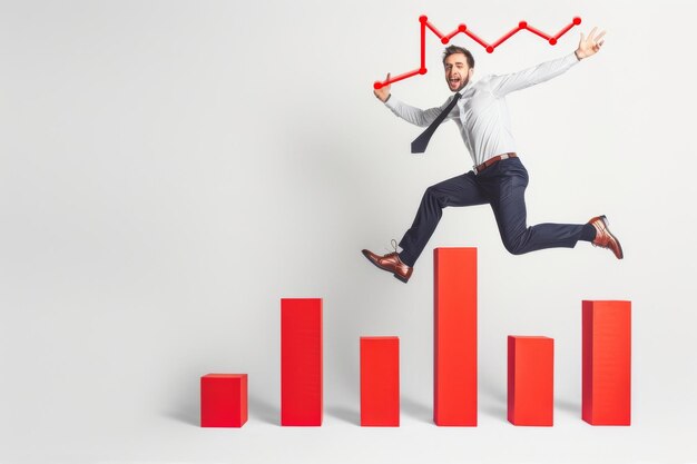 Successful Businessman Leaping Over Bar Graph | Premium AI-generated image Successful Businessman Leaping Over Bar Graph | Premium AI-generated image