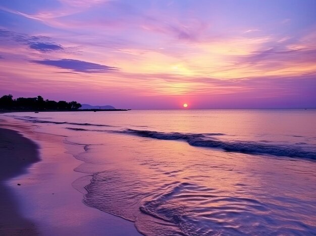 Premium Photo Summer Beach With Blue Water And Purple Sky At The Sunset