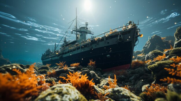 Premium AI Image | Sunken ship underwater Generative AI Premium AI Image | Sunken ship underwater Generative AI