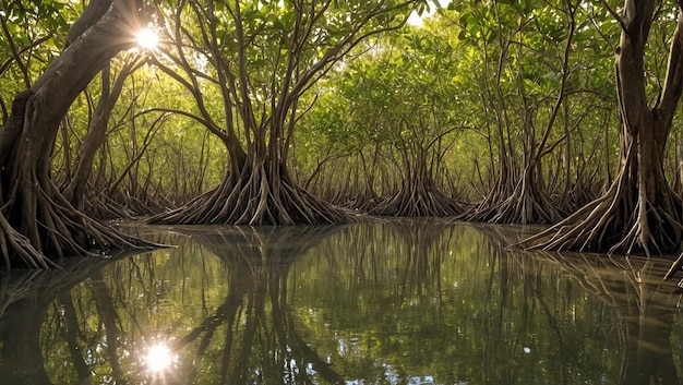 Sunlit Mangrove Roots Underwater Illumination | Premium AI-generated image Sunlit Mangrove Roots Underwater Illumination | Premium AI-generated image