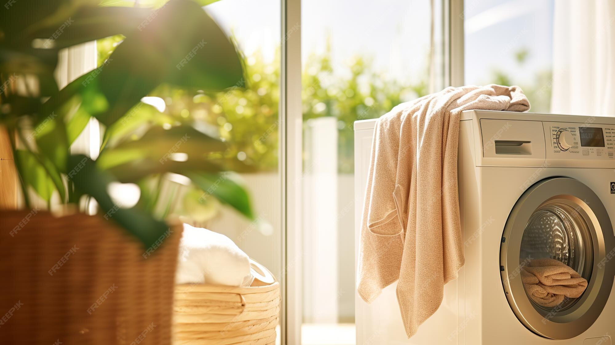 Premium Photo | Sunlit Modern Laundry Setting Harmony in Function and Style Premium Photo | Sunlit Modern Laundry Setting Harmony in Function and Style