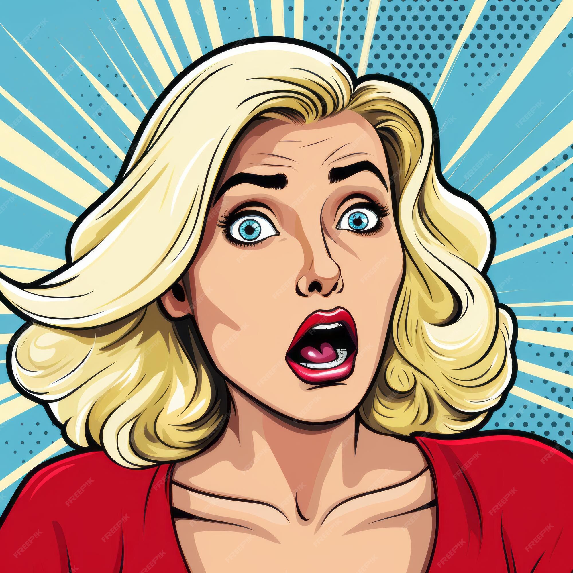 Premium Photo Surprised Blonde Woman In Pop Art Style Capturing Raw
