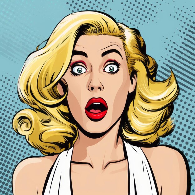 Premium Photo Surprised Blonde Woman In Vintage Cinematic Pop Art Style