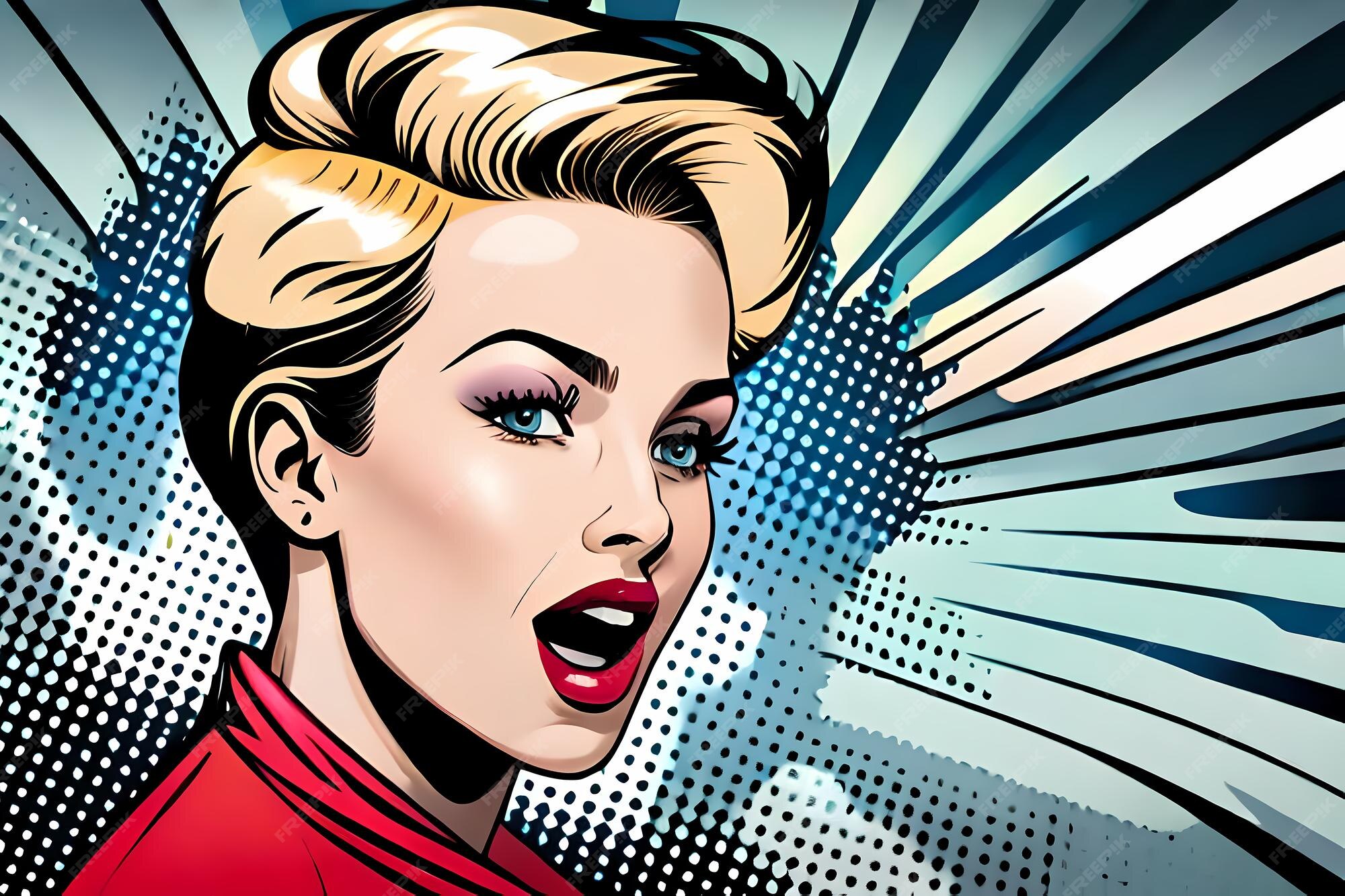 Premium Ai Image Surprised Young Cute Woman With Short Blond Hair Pop Art Comic Book Style