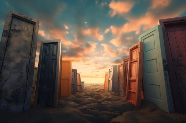 Premium Photo | Surreal doors choices Future way Generate Ai Premium Photo | Surreal doors choices Future way Generate Ai
