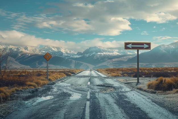 Premium Photo | Surreal landscape with split road signpost arrows ... Premium Photo | Surreal landscape with split road signpost arrows ...