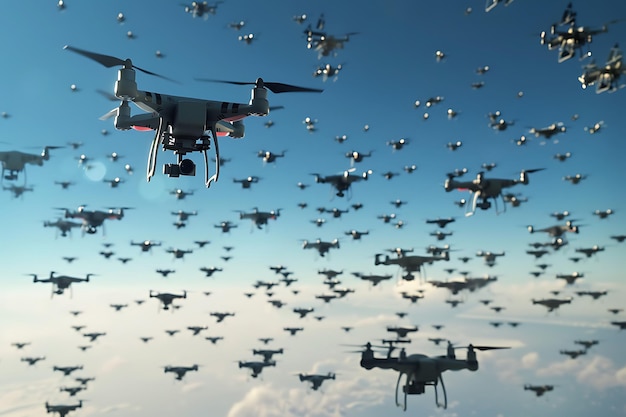 Swarm of Drones Flying in the Sky | Premium AI-generated image Swarm of Drones Flying in the Sky | Premium AI-generated image