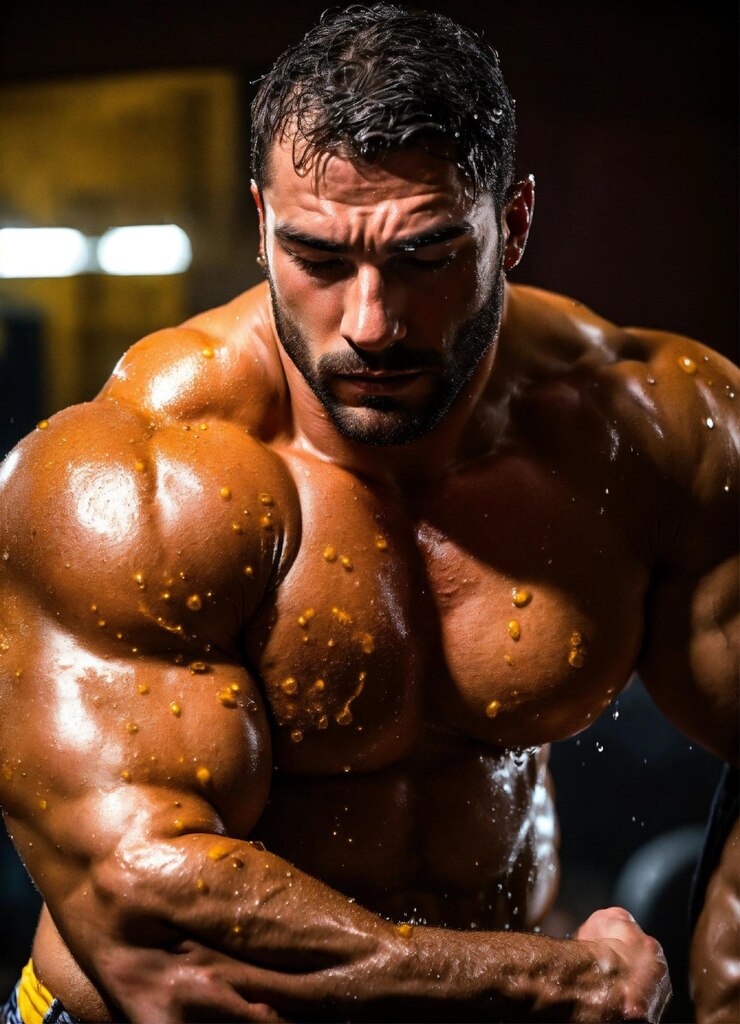 Premium Photo Sweaty Muscle Bound Heavyweight Italian Bodybuilder Wrestler He Is Drenched In