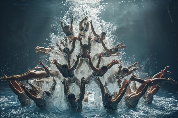 Synchronized swimmers forming a human pyramid in t | Premium AI ... Synchronized swimmers forming a human pyramid in t | Premium AI ...