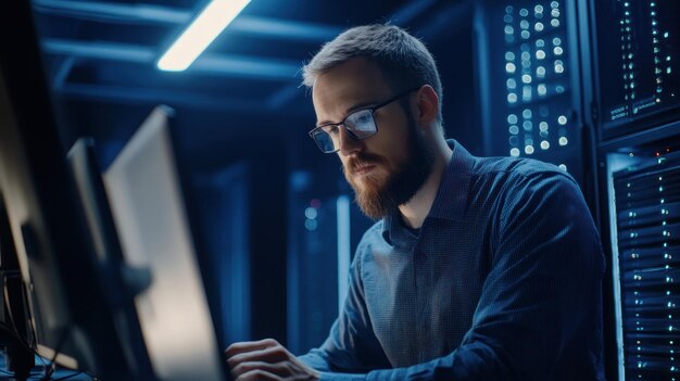 System Administrator Working on Server | Premium AI-generated image System Administrator Working on Server | Premium AI-generated image