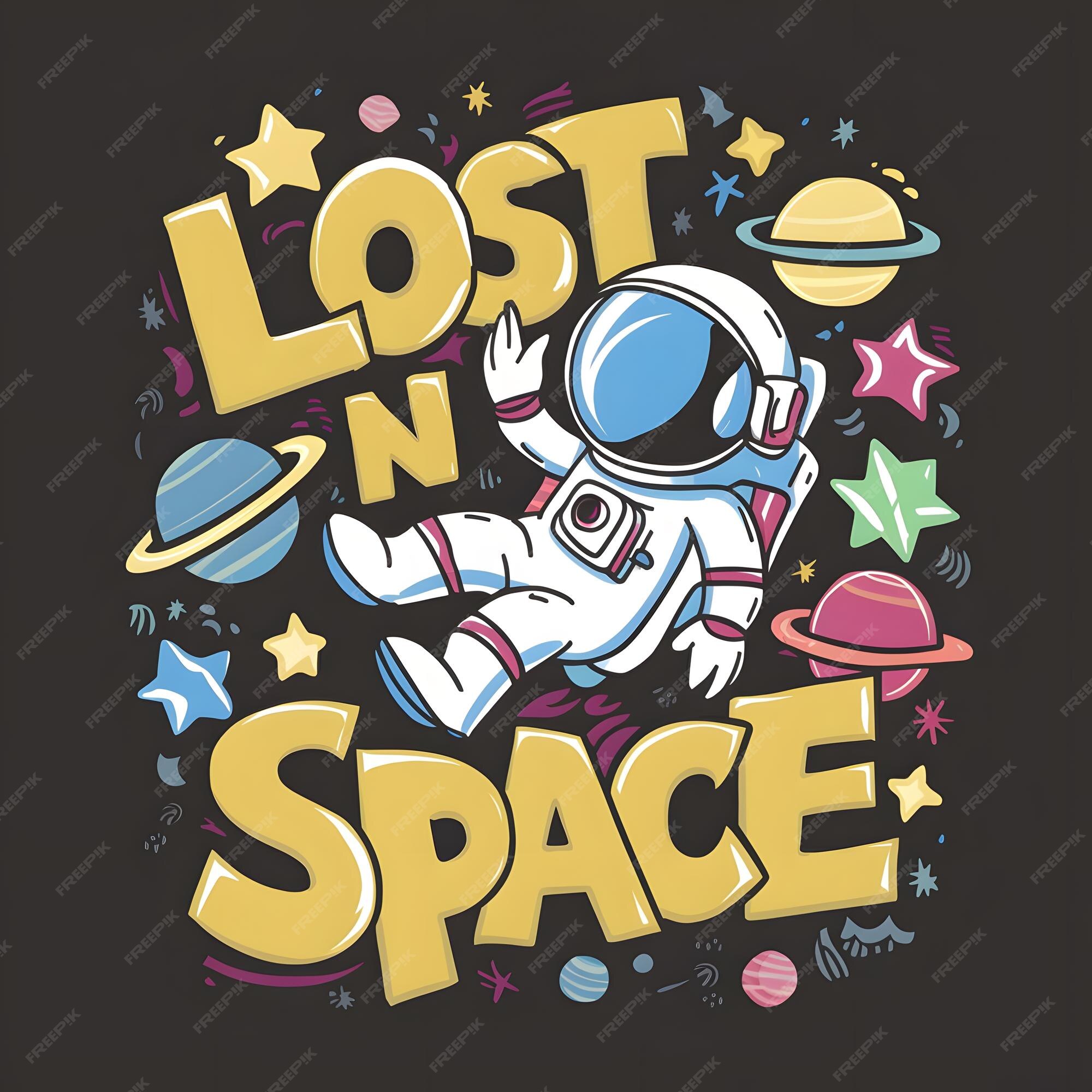 Premium Photo T Shirt Design Text Lost In Space Image A Cartoon Astronaut Floating In Space