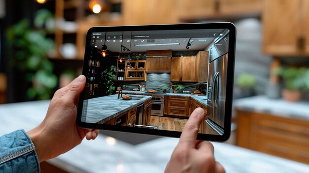 Premium Photo | Tablet Displaying a Modern Kitchen Interior Design Premium Photo | Tablet Displaying a Modern Kitchen Interior Design