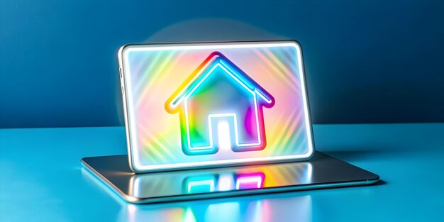 Tablet with Holographic Home Office Icon and Reminder Icon concept as A ... Tablet with Holographic Home Office Icon and Reminder Icon concept as A ...