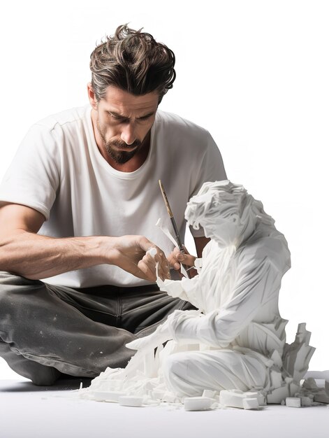 Premium Photo Talented Male Sculptor Crafting Art Ai Generated