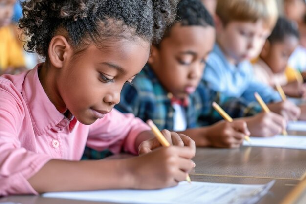 Teacher helping elementary school kids with test in classroom | Premium ... Teacher helping elementary school kids with test in classroom | Premium ...