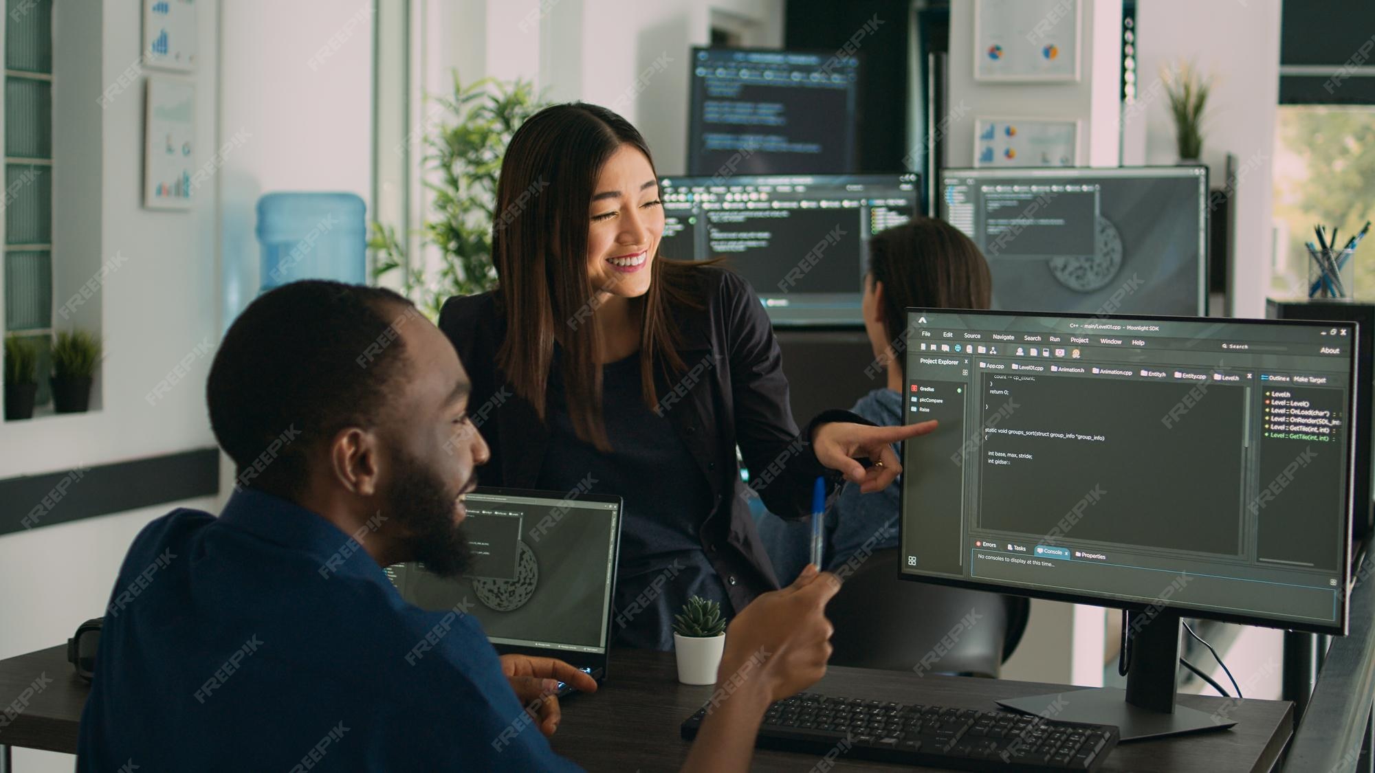 Premium Photo | Team of diverse programers doing highfive gesture after coding database ...