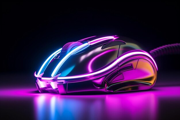 Premium Ai Image Techdriven Gaming Neonlit Lefthanded Gamer Mouse Generative By Ai