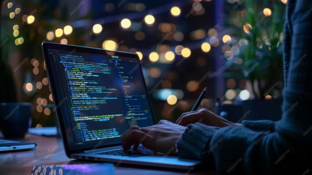 Technology software development concept Coder and software engineer working on laptop with ...