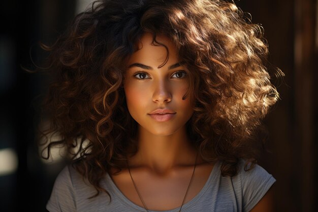 Premium Photo Terna And Dreamy Beautiful Dark Skinned Woman Curly