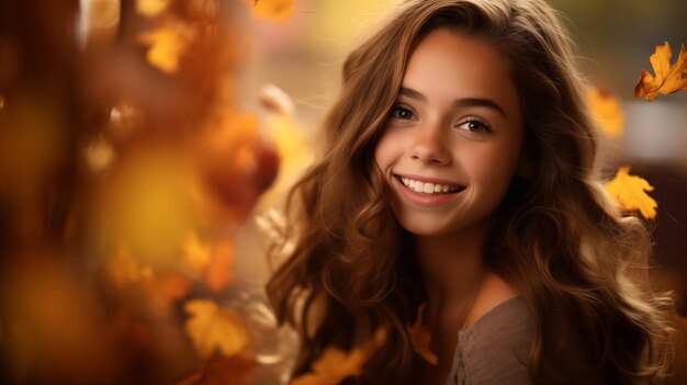 Premium AI Image | Thanksgiving day autumn portrait of young girl joy ... Premium AI Image | Thanksgiving day autumn portrait of young girl joy ...