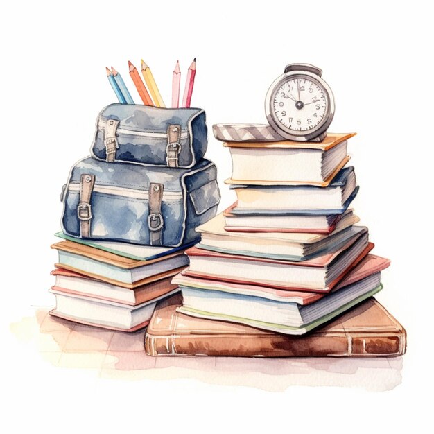 There are many books and a clock on the table generative ai | Premium ... There are many books and a clock on the table generative ai | Premium ...