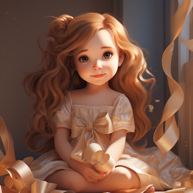Premium Photo There Is A Doll Sitting On A Bed With A Bow On It Generative Ai
