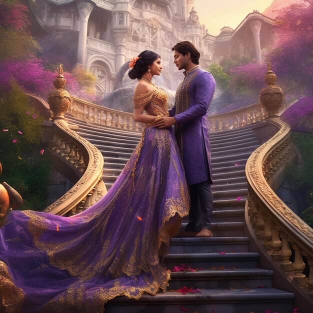Premium AI Image | there is a man and woman standing on a set of stairs ... Premium AI Image | there is a man and woman standing on a set of stairs ...