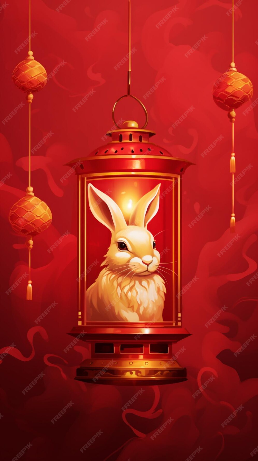 Premium Ai Image There Is A Rabbit In A Cage With Lanterns Hanging From It Generative Ai