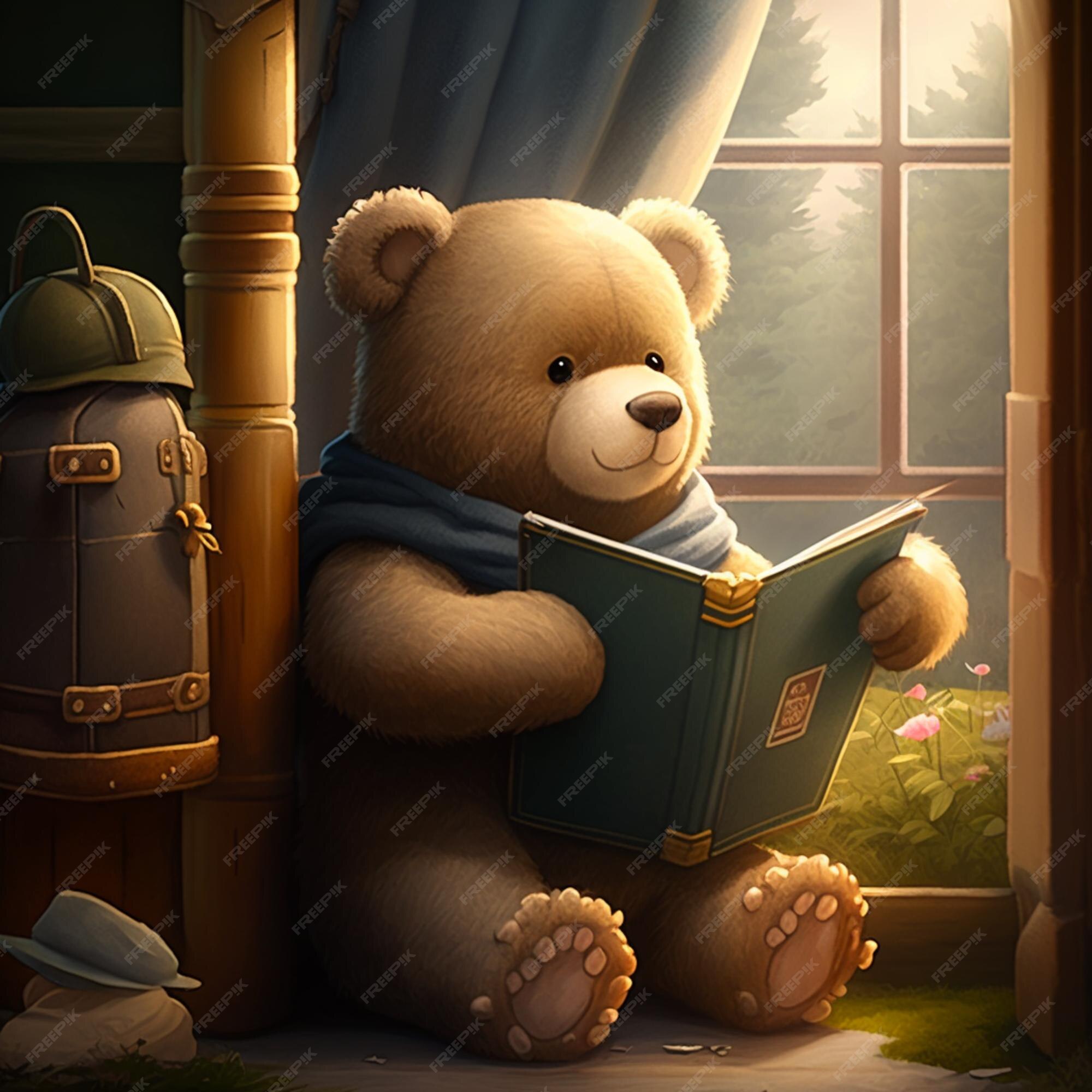 Premium Ai Image There Is A Teddy Bear Reading A Book In Front Of A