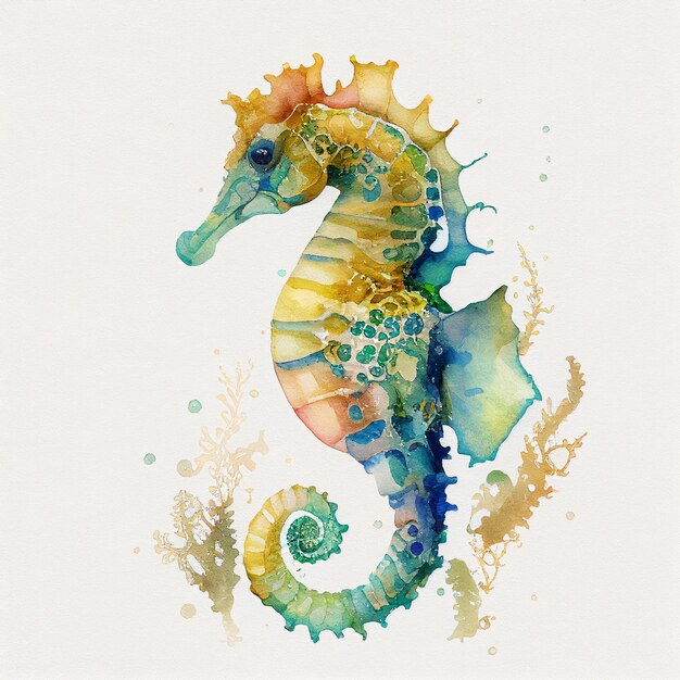 Premium AI Image | there is a watercolor painting of a seahorse with a ... Premium AI Image | there is a watercolor painting of a seahorse with a ...