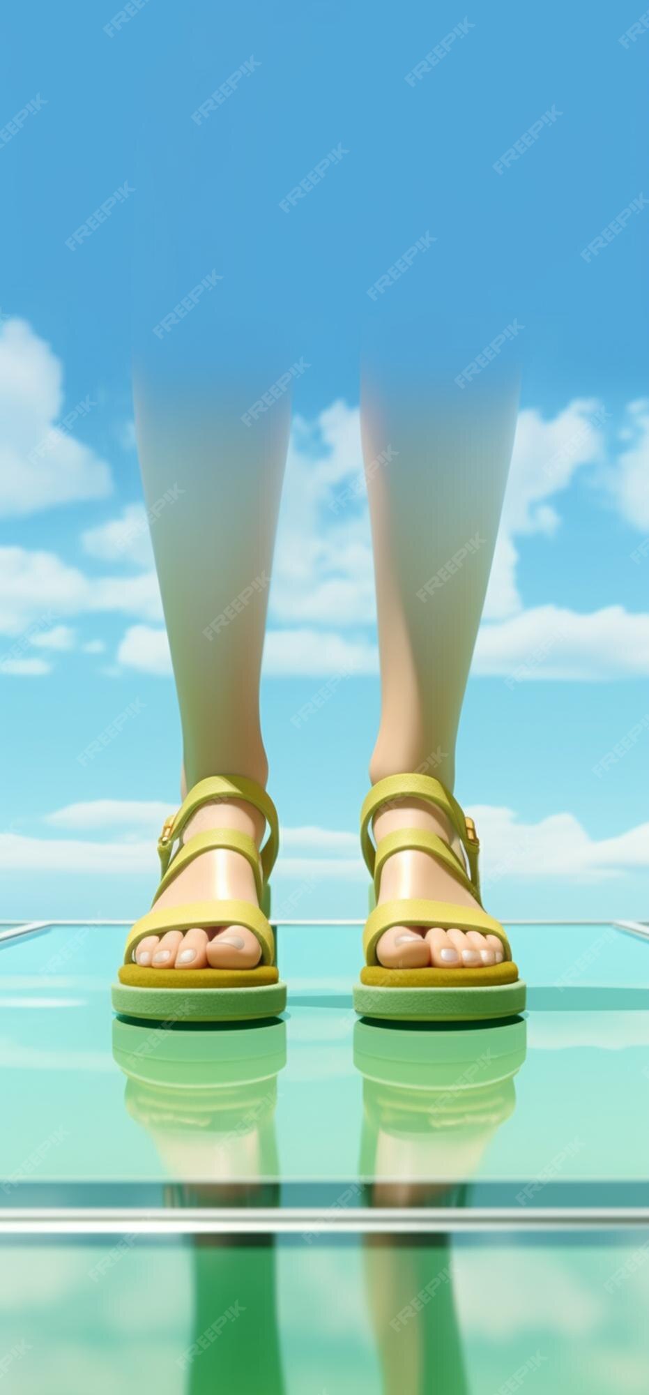 Premium Ai Image There Is A Woman Standing On A Glass Surface With Her Feet On A Glass Surface