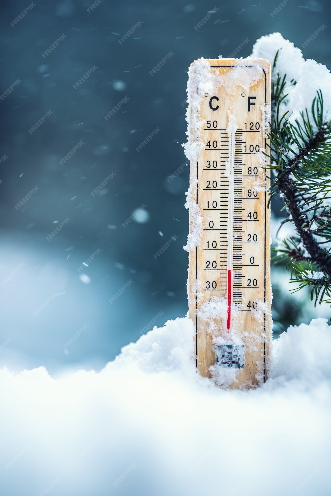 Premium Photo Thermometer On Snow Shows Low Temperatures In Celsius