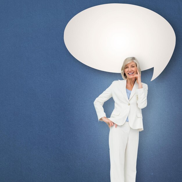 Premium Photo Thinking Businesswoman Against Speech Bubble