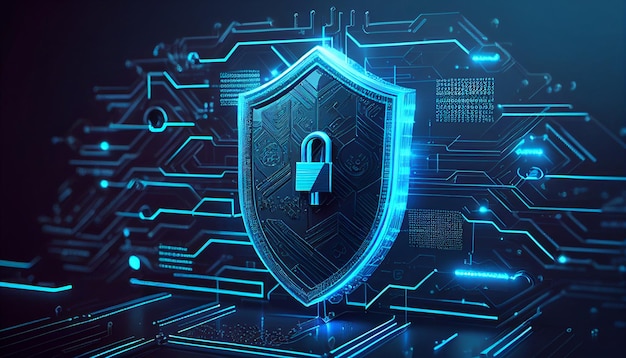 Premium Photo | In this abstract cyberattack block concept Generative AI a shield with a lock ...