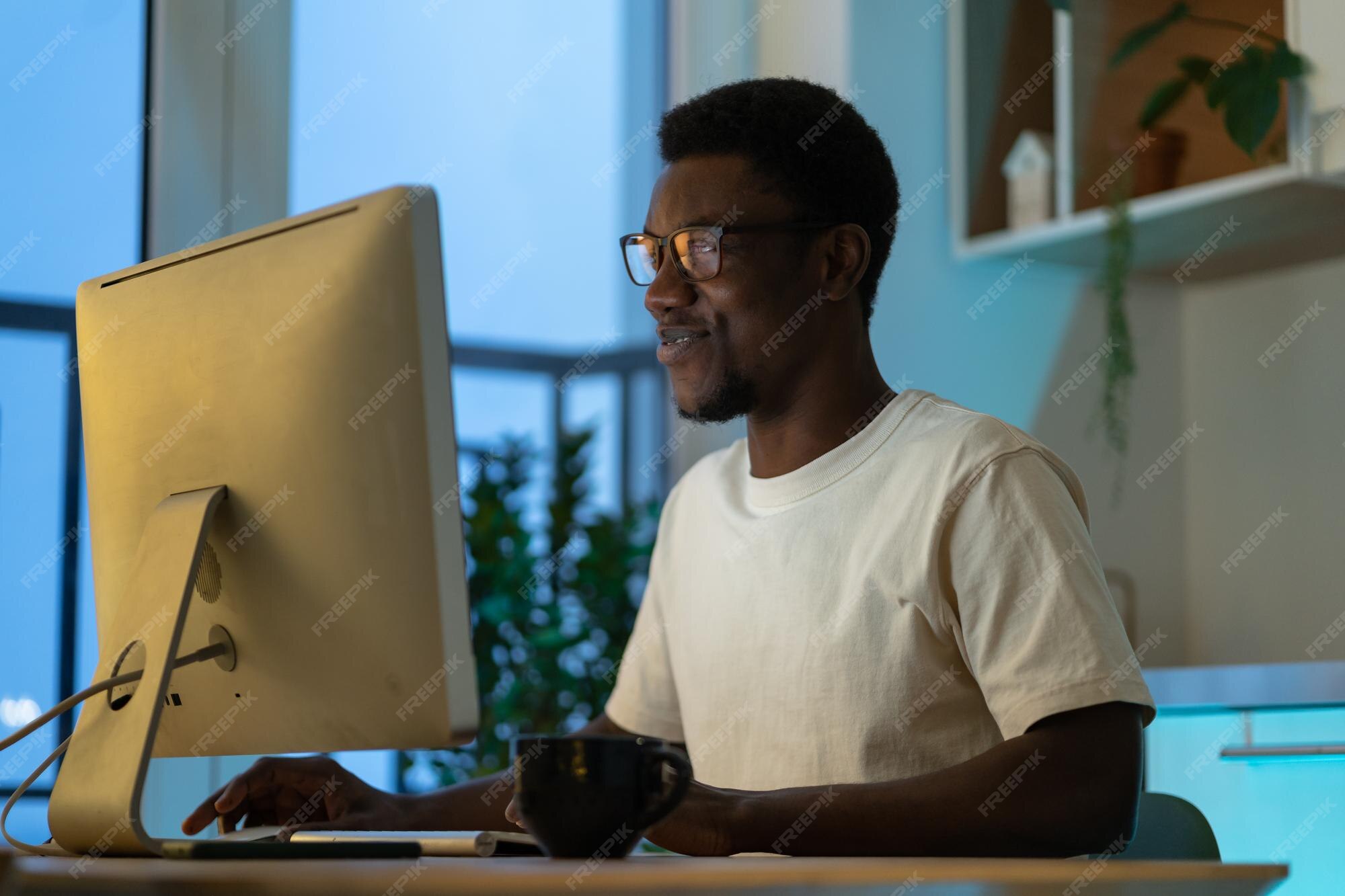 Premium Photo | Thoughtful web developer work on computer programmer ...