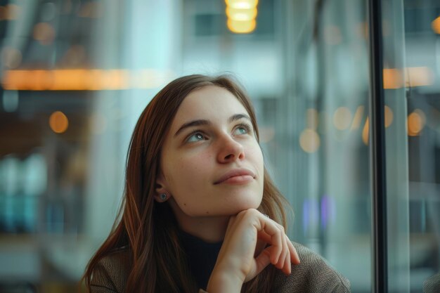 Thoughtful young businesswoman looking up | Premium AI-generated image Thoughtful young businesswoman looking up | Premium AI-generated image