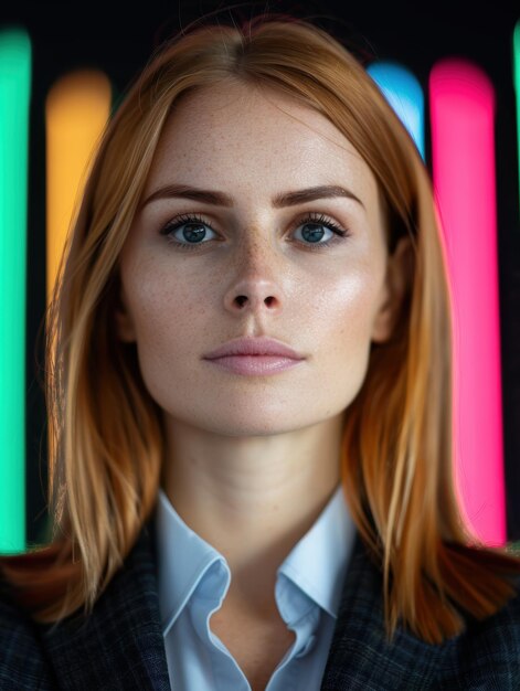 Thoughtful Young Woman With Blonde Hair And Blue Eyes Premium Ai