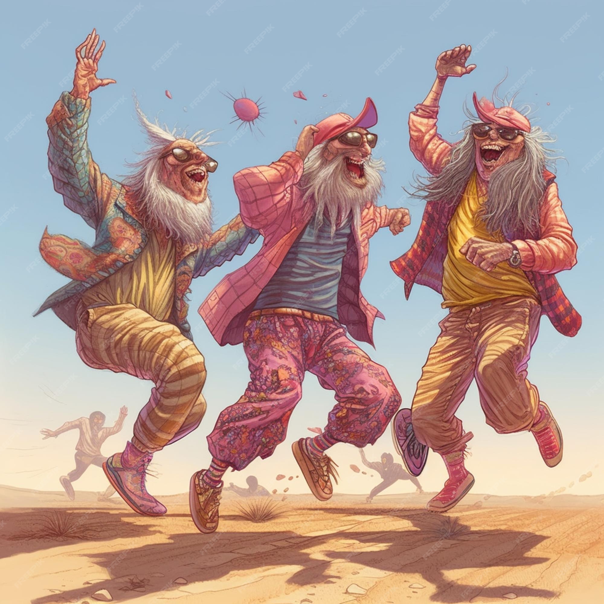 Premium AI Image | Three cartoon characters are jumping in the air with ... Premium AI Image | Three cartoon characters are jumping in the air with ...