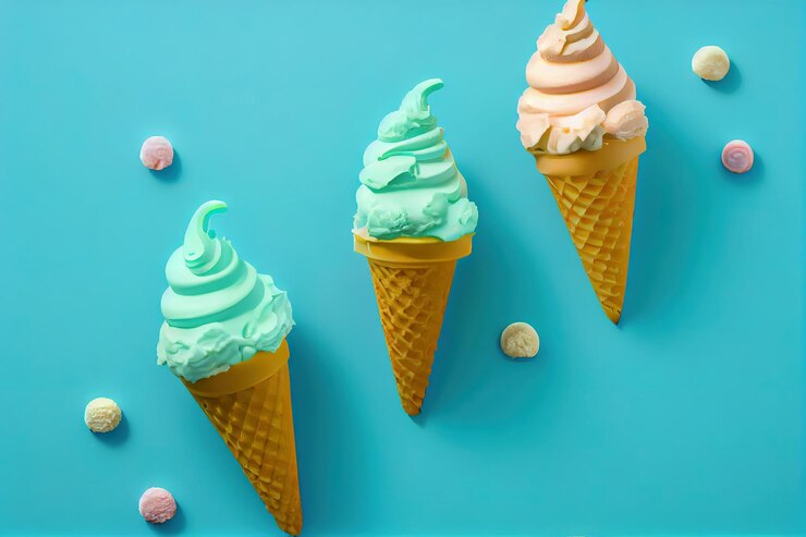 Premium Ai Image Three Waffle Cones With Three Scoops Of Ice Cream